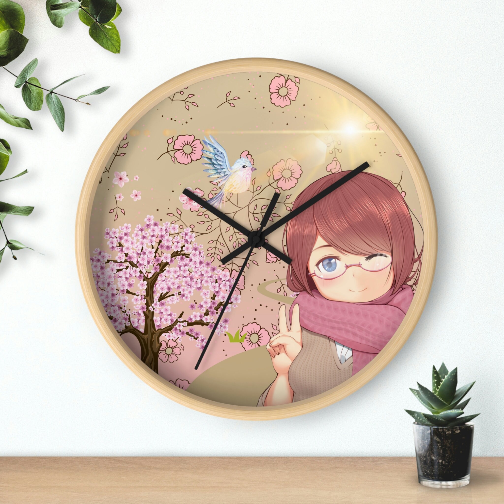 Anime Wall Clock Kawaii Sakura Wall Clock Wooden Wall Clock Cherry ...