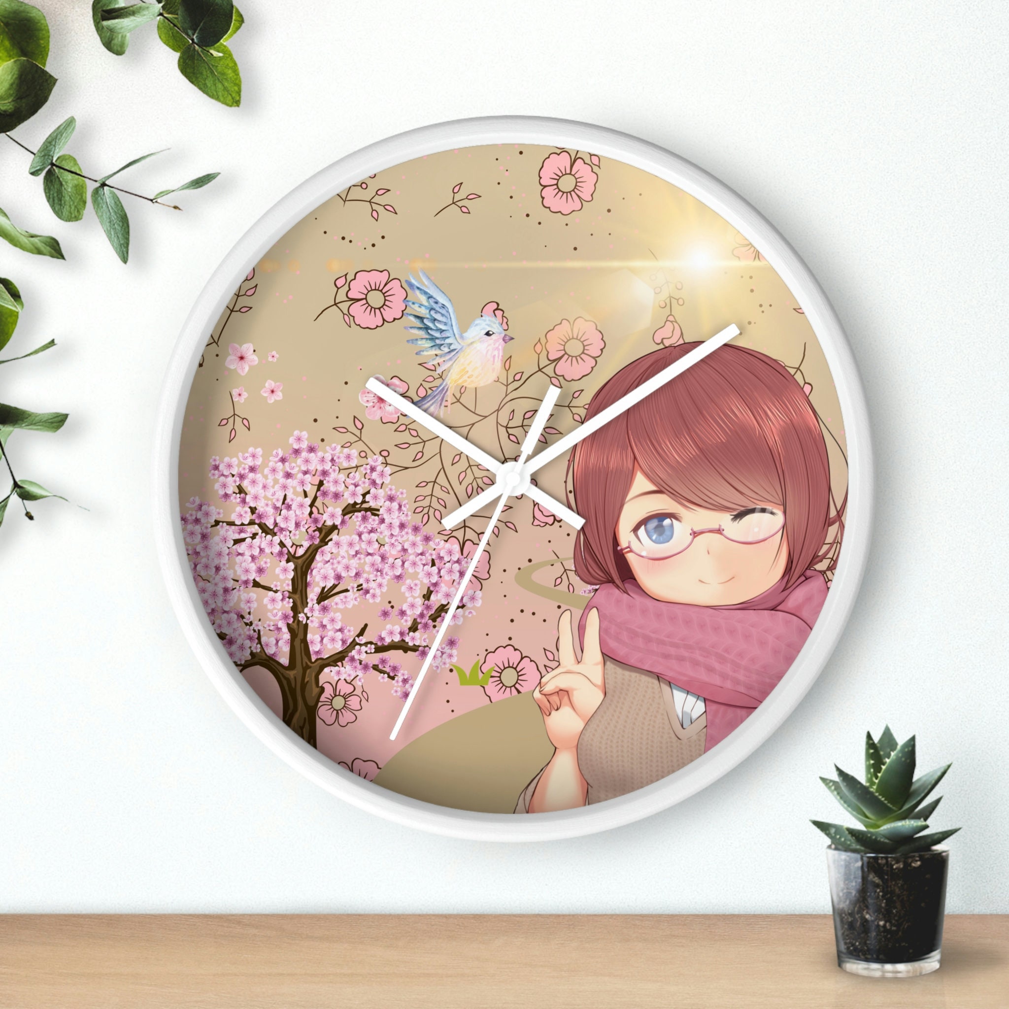 Anime Wall Clock Kawaii Sakura Wall Clock Wooden Wall Clock Cherry ...