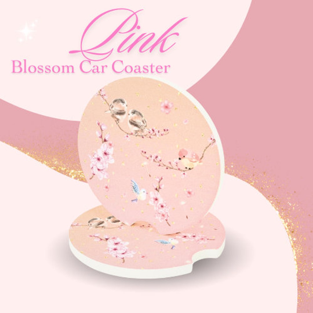 Car Coasters Pink Cherry Blossom Drink Holder Inserts Car Coasters ...