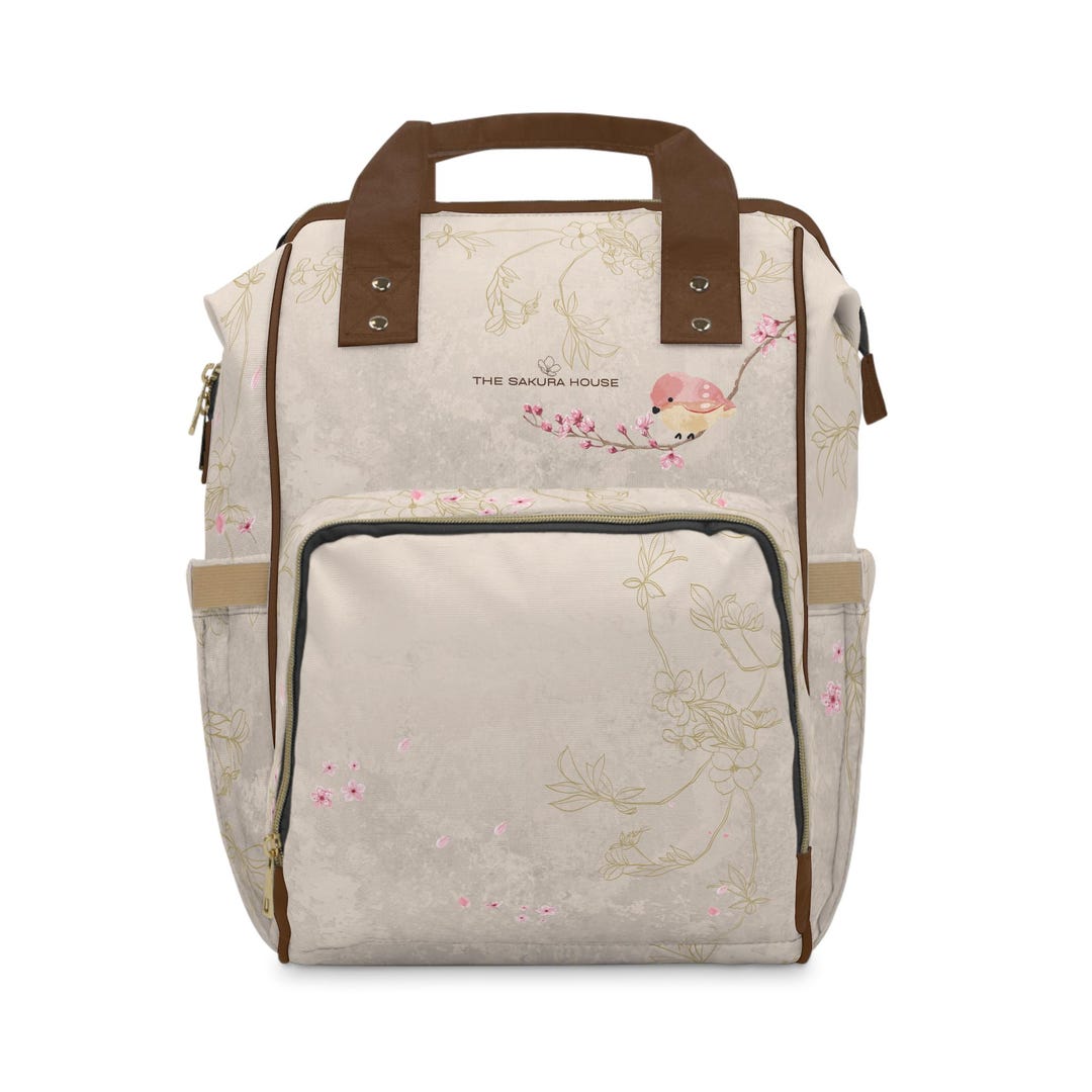 Backpack Diaper Bag With Gold and Pink Sakura Branches, Insulated ...