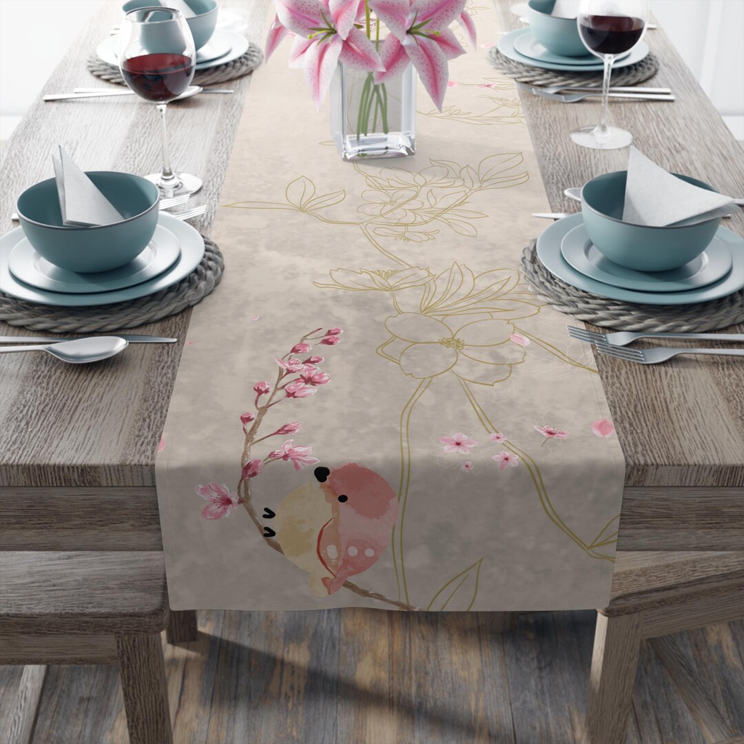 Sakura Table Runner, Floral Dining Decor, Japanese Cherry Blossom Cloth ...