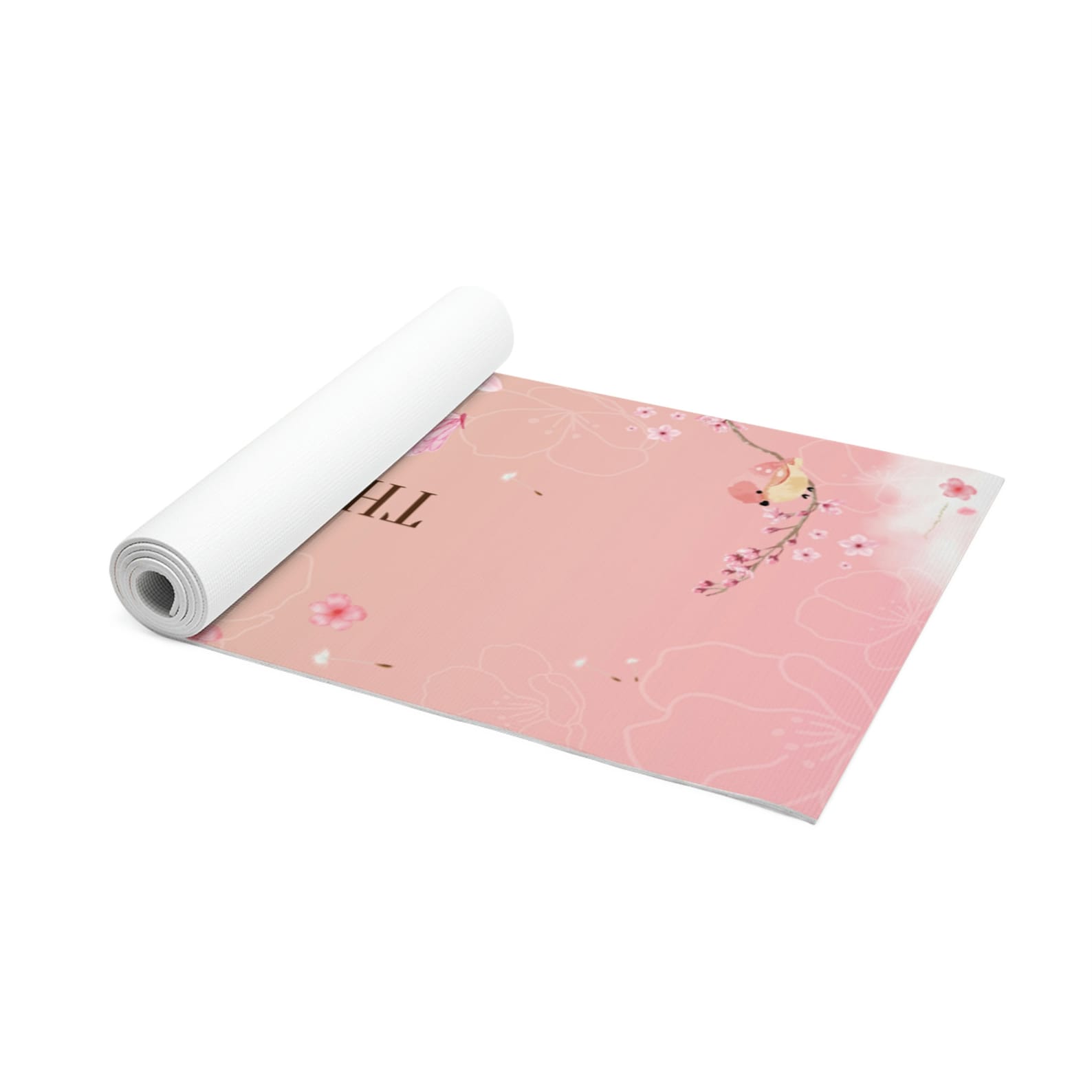 Girls Foam Yoga Mat Pink Cherry Blossom, Birds & Senecio, Lightweight ...