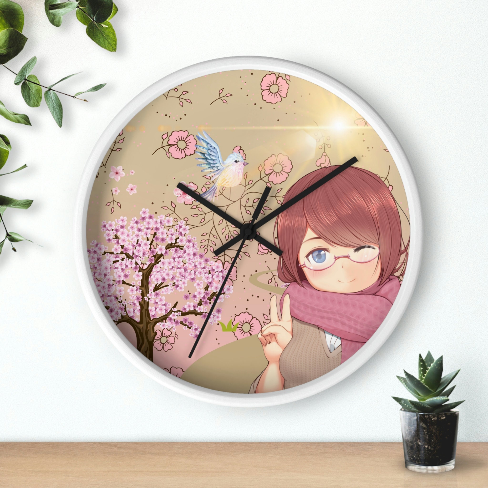 Anime Wall Clock Kawaii Sakura Wall Clock Wooden Wall Clock Cherry ...