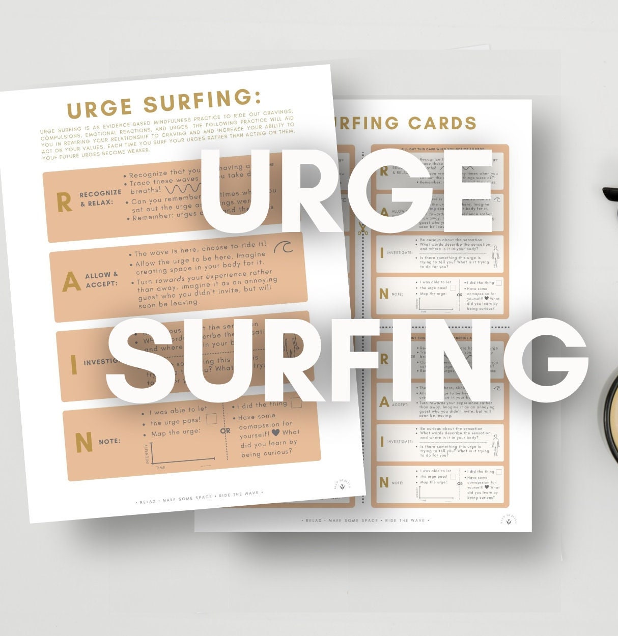 Urge Surfing Printable PDF Cravings Compulsions OCD Addiction DBT Mindfulness Therapy Worksheets ...