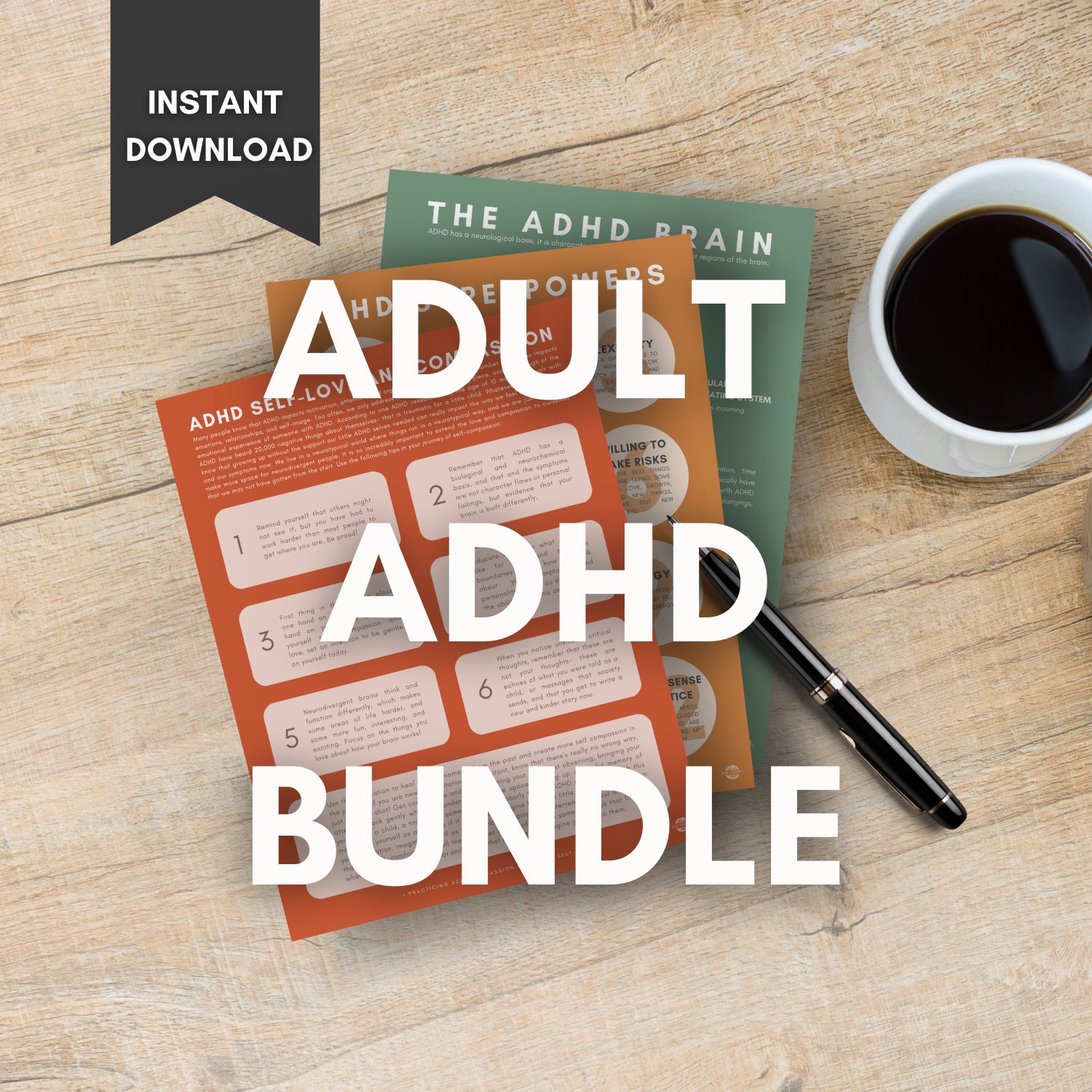Adult & Teen ADHD Bundle Printable PDF Executive Function ADHD Worksheet Adhd Digital Planner ...