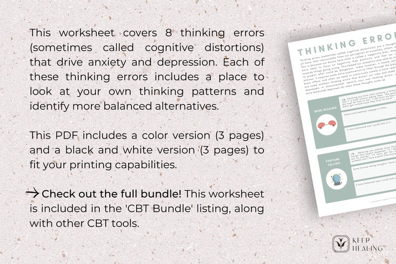 Thinking Errors Printable PDF | Cognitive Behavioral Therapy | CBT ...