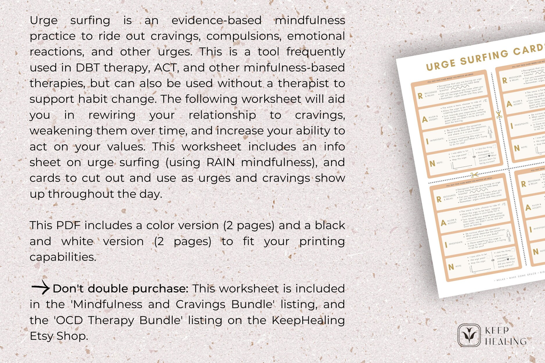 Urge Surfing Printable PDF Cravings Compulsions OCD Addiction DBT ...