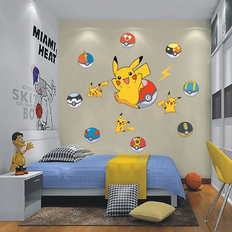 Pokemon Pikachu Fun Wall Sticker Decor Bedroom Art Mural Children Etsy UK