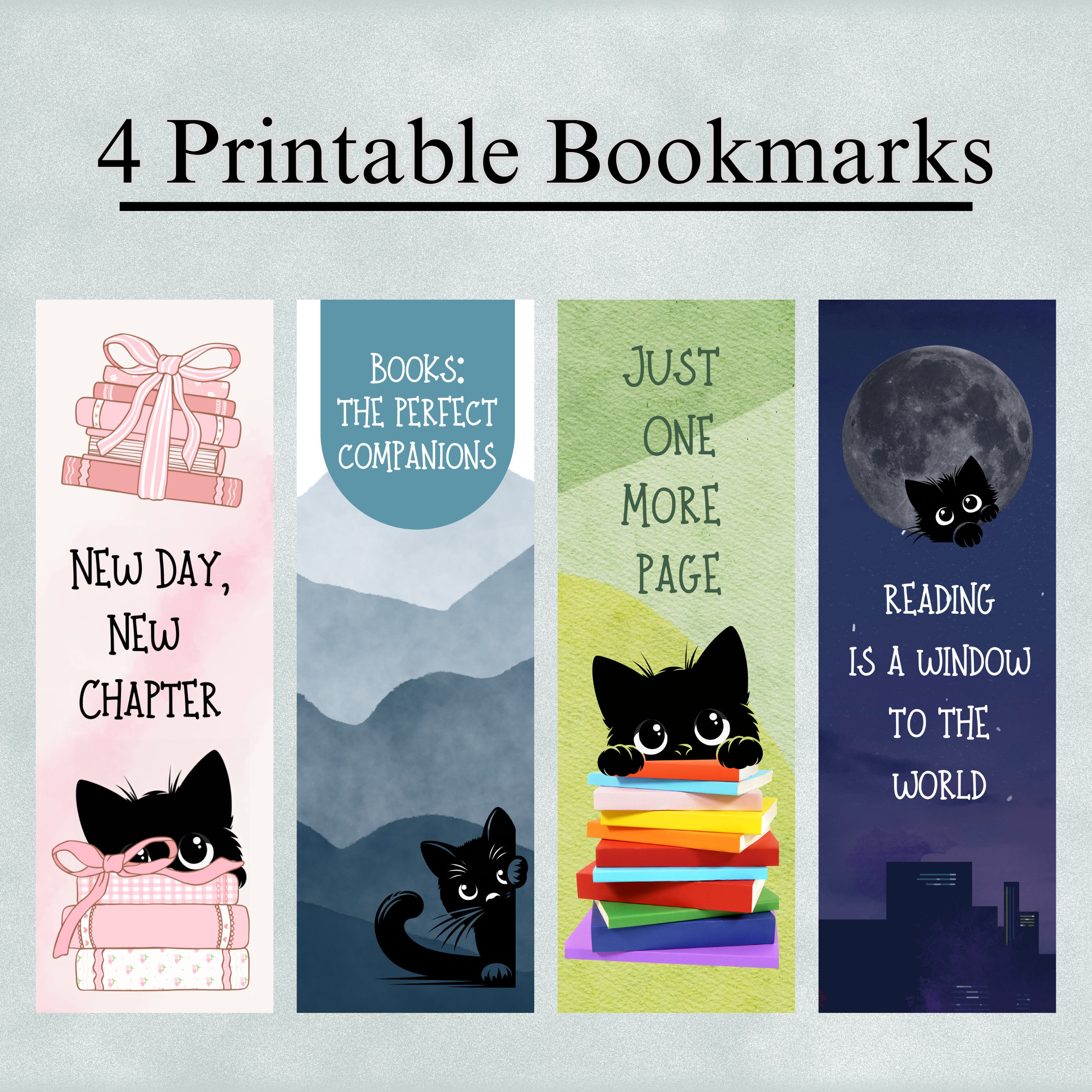 Cat Bookmarks | Printable Bookmarks | Cute Cat Bookmarks | Cat Lover ...