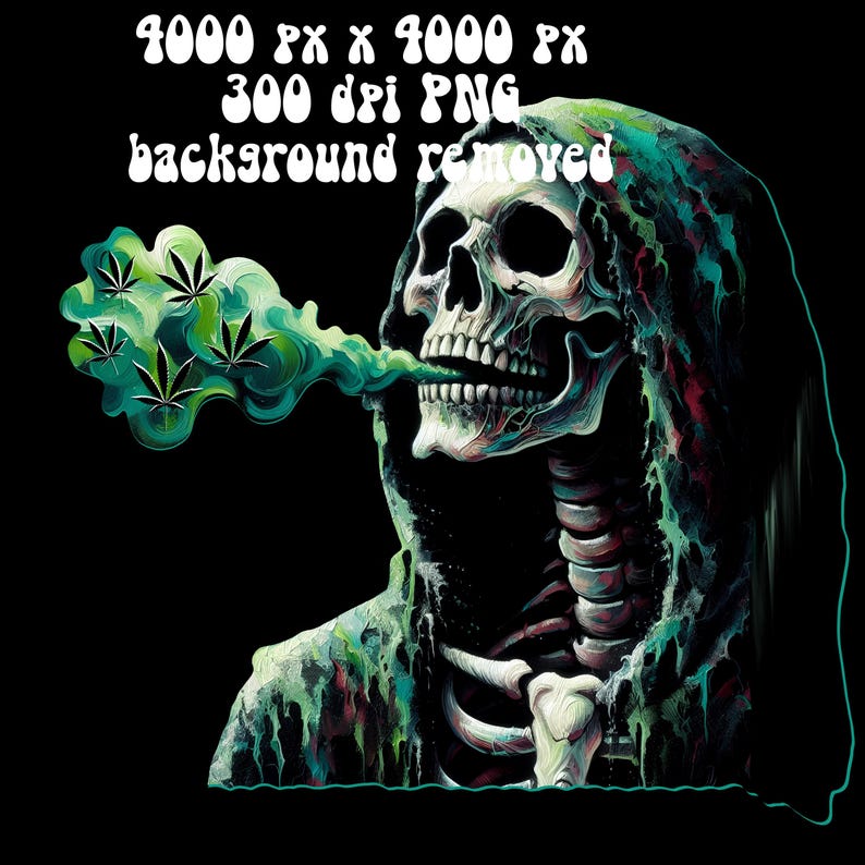 Stoner Skeleton Smoking Green PNG Image/ Halloween Gothic Shirt Design ...