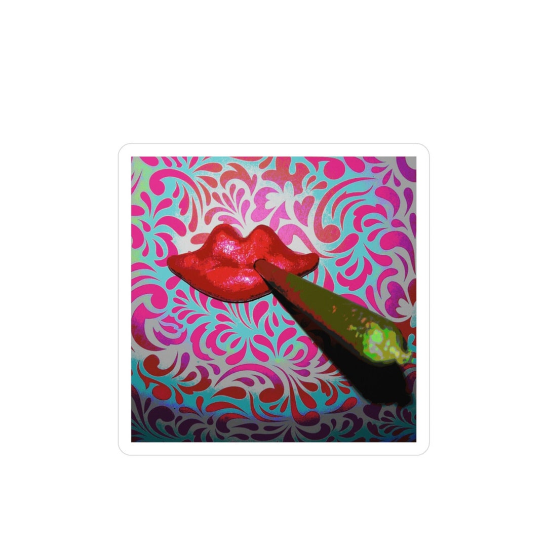 Retro Pink Pixels Decal Red Lips and a Blunt Sticker Groovy Stoner Kiss ...