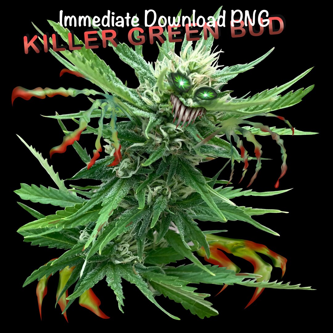 Killer Green Bud PNG Image Halloween Marijuana Wall Art 420 Stoner ...