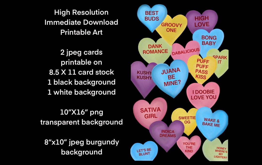 Digital Printable Valentine Card or Dank Dispensary Decor Art Romantic ...