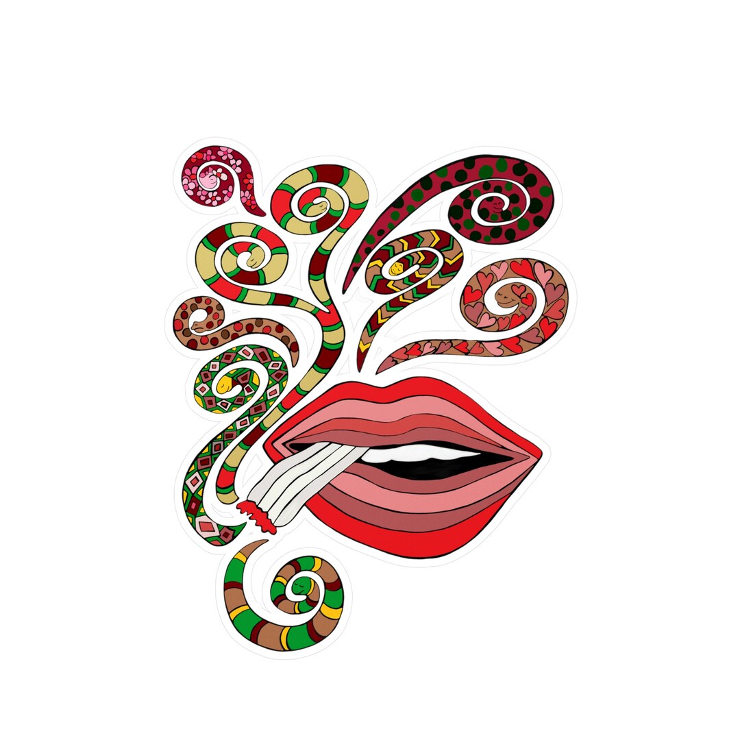 Stony Red Lips Vinyl Decal Smoking a Cannabis Blunt With Swirls of ...