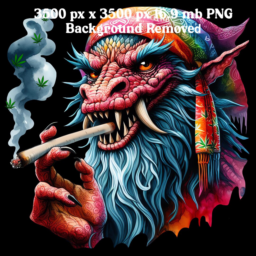 Stoner Dragon Taking a Drag Digital Clip Art Shirt Design Image Download for Cannabis Stickers ...