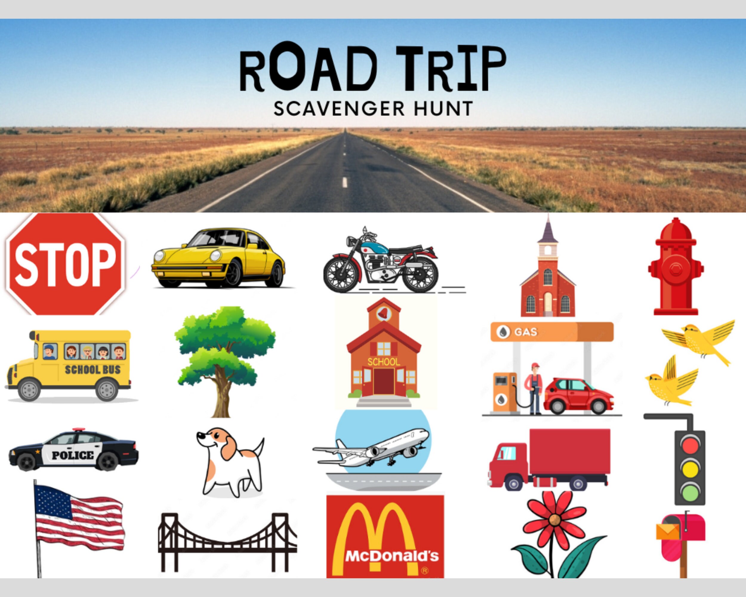 Road Trip Scavenger Hunt Game | Printable Scavenger Hunt | Kids Road ...