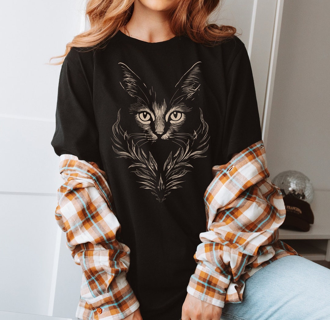 Retro Black Cat Shirt, Goth and Dark Cottagecore Aesthetic Spooky Gift ...