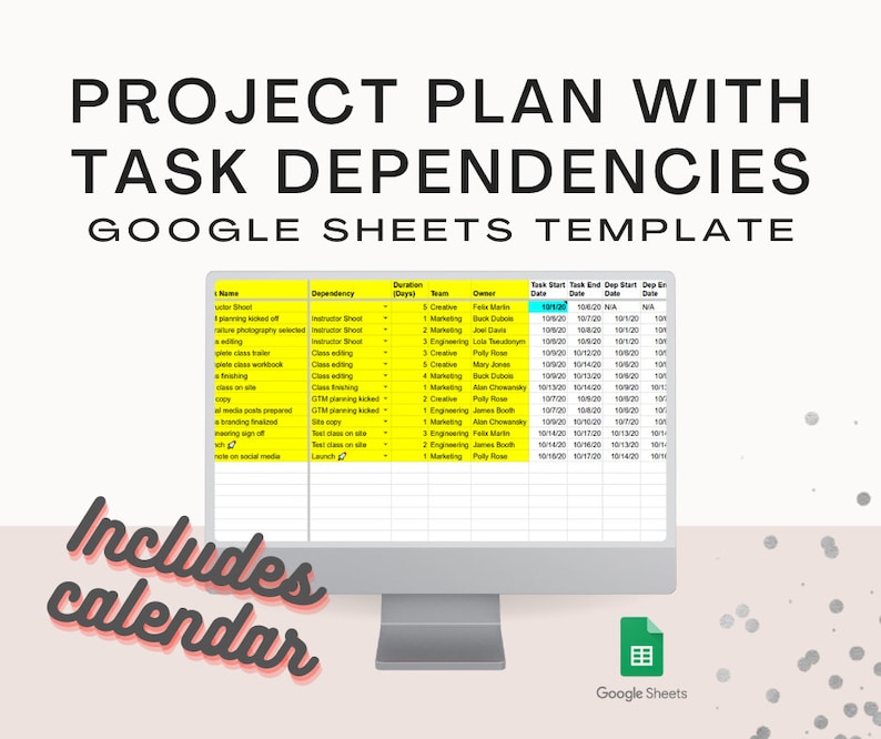 Project Plan With Task Dependencies Spreadsheet Template | Google Sheets Template for Project ...