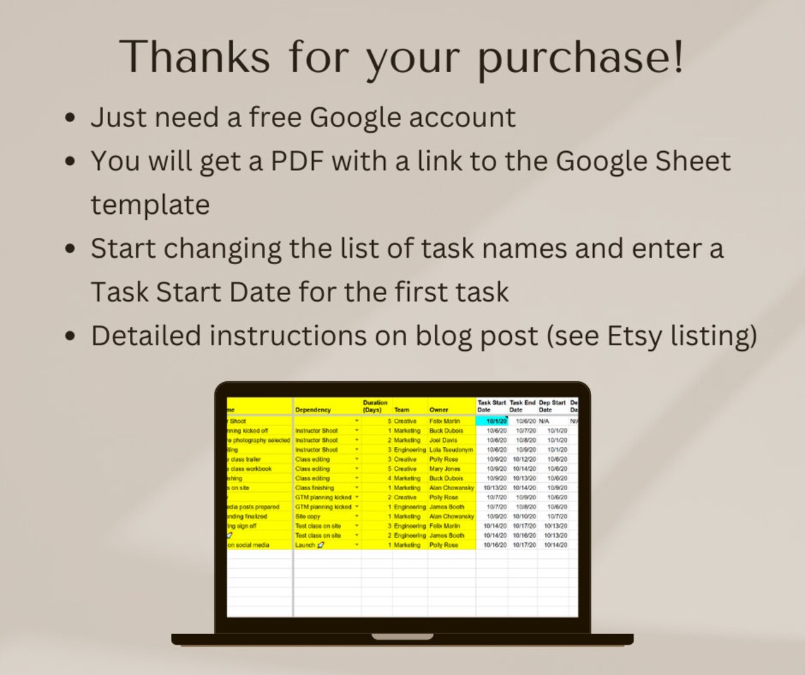 Project Plan With Task Dependencies Spreadsheet Template | Google ...
