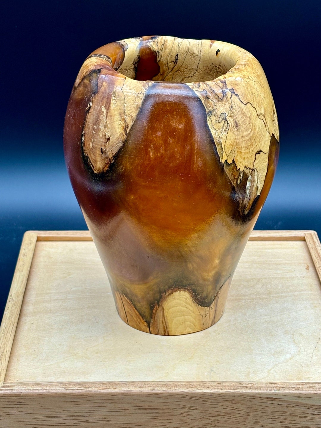 Unique Wood Turned Vase From Root Embedded in Multi Color Orange and ...