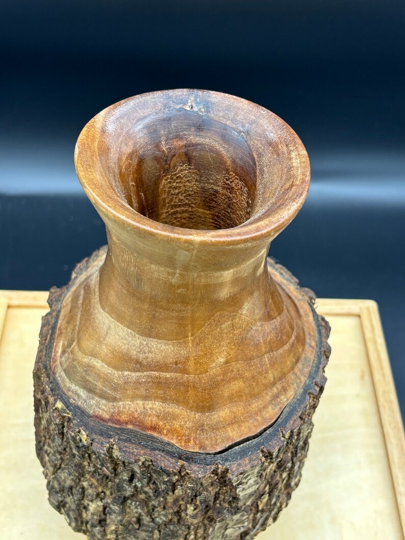 Medium Walnut Woodturned Vase With Natural Bark - Etsy