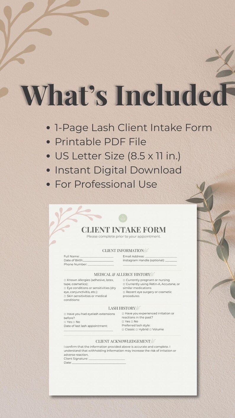 Printable Client Intake Form for Lash Artists (PDF File) - Etsy