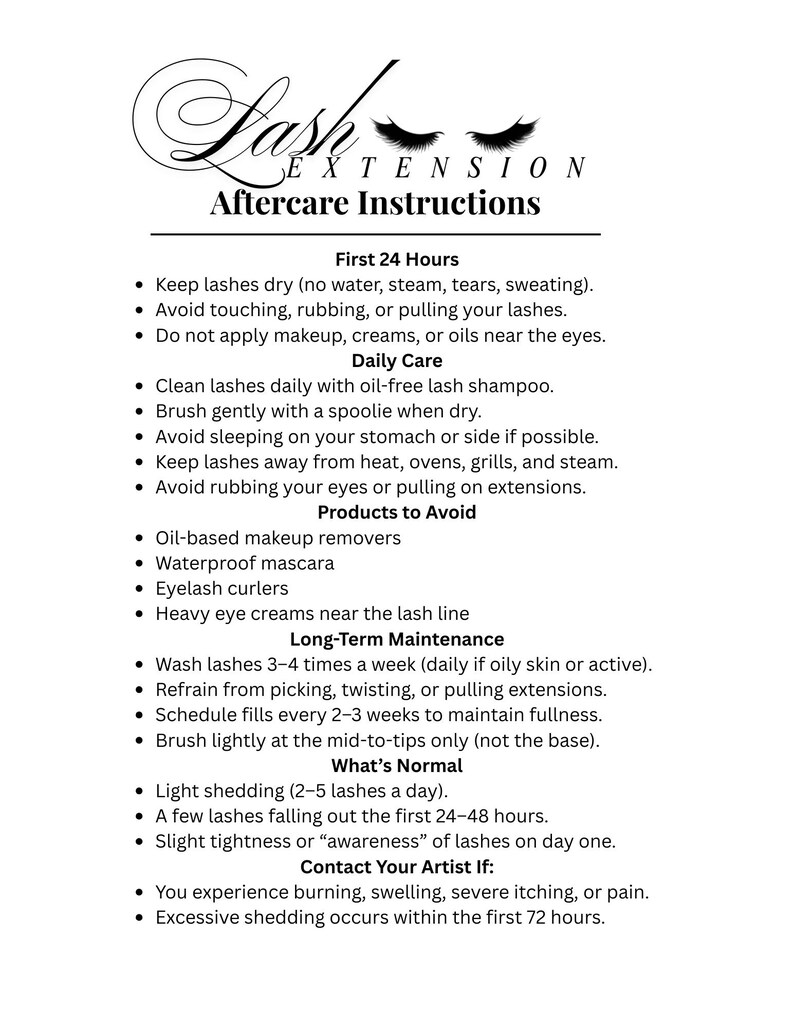 Lash Extension Aftercare Instructions - Etsy