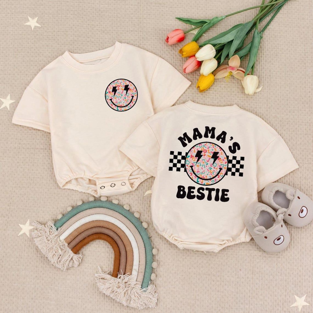 Mama's Bestie Smiley Face Baby Romper, Mommy and Me Babysuit, Mama's ...