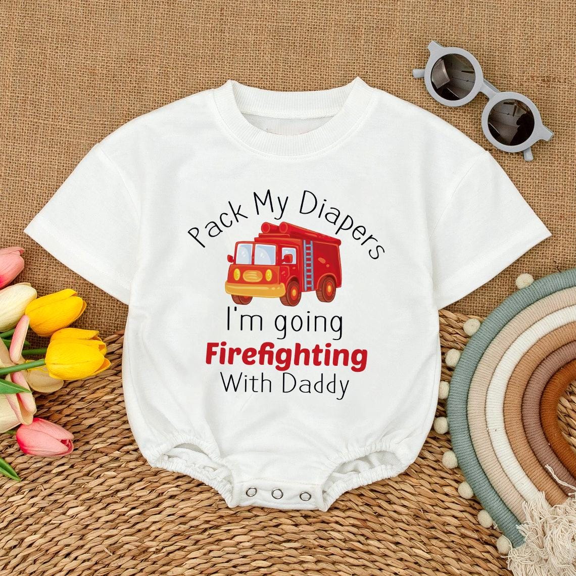 Pack My Diapers I'm Going Firefighting With Daddy Baby Romper, Boy ...