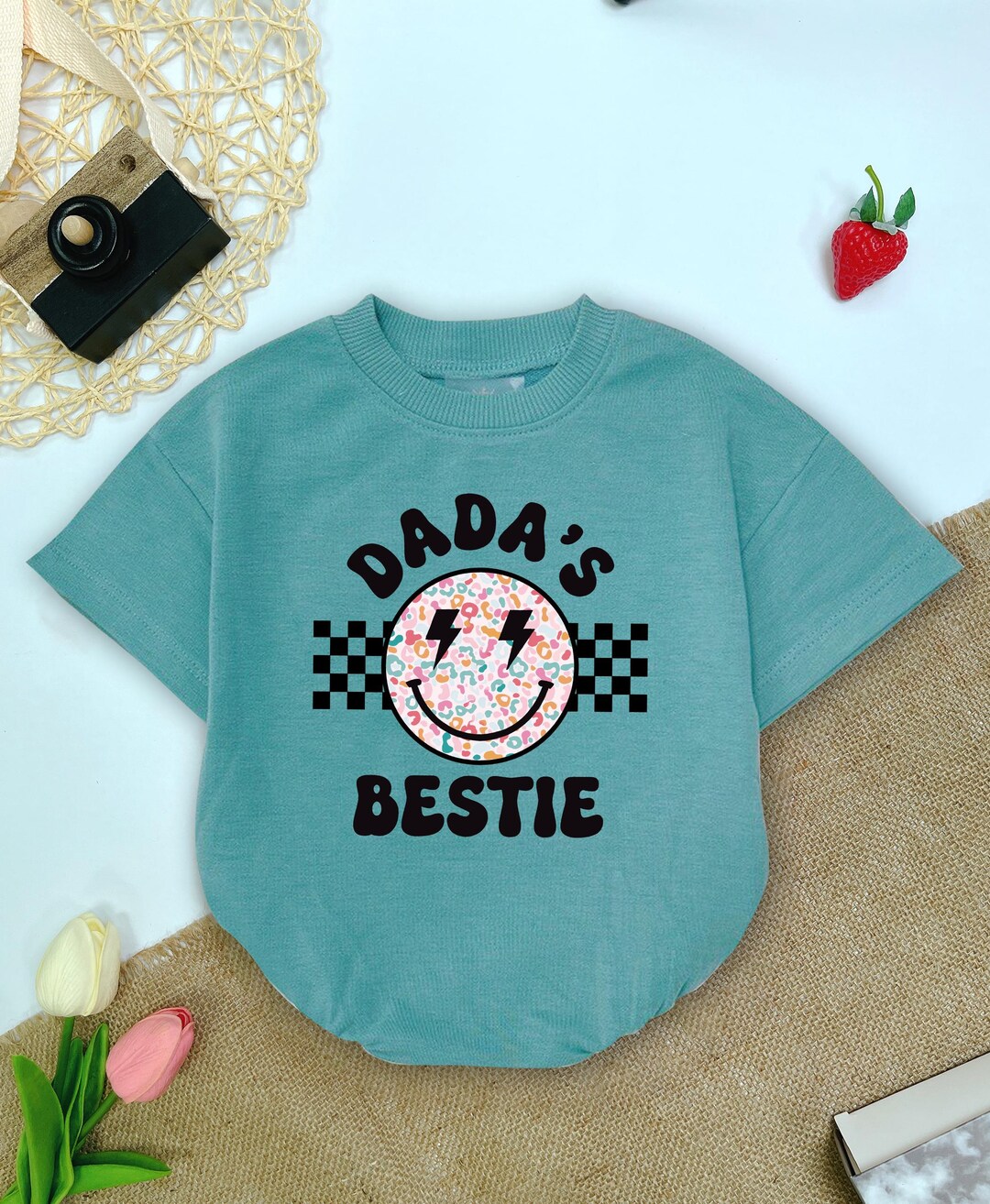 Dada's Bestie Smiley Face Baby Romper, Daddy and Me Babysuit, Daddy's ...