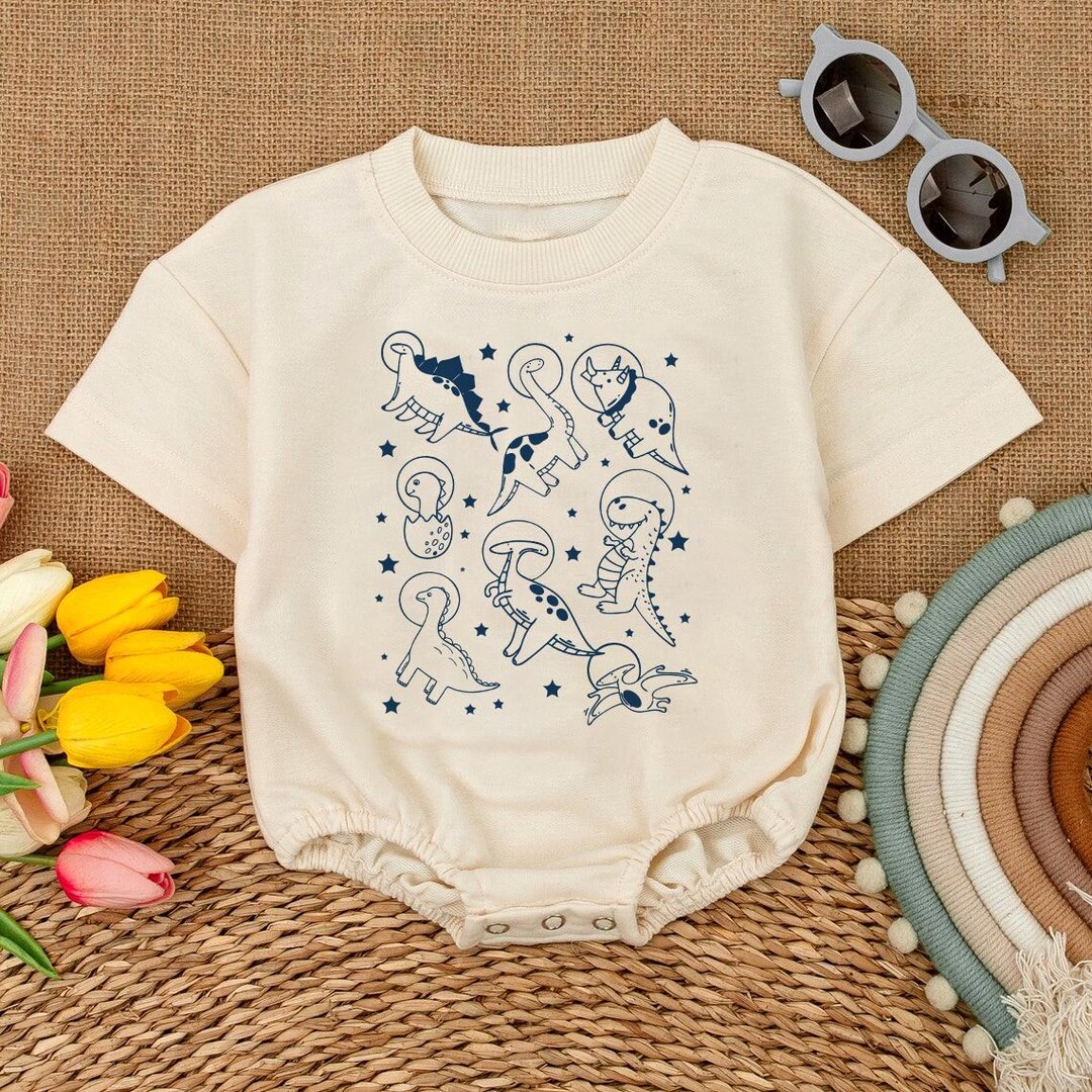 Boy Dinos in Space Baby Romper, Cute Dinosaur One Birthday, Funny ...