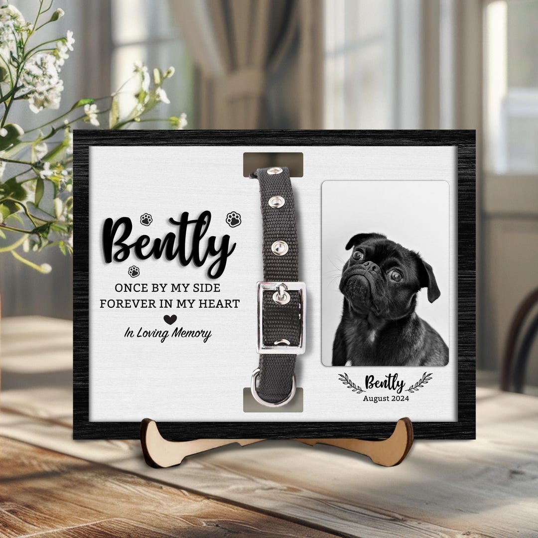 Personalized Dog Memorial Wood Frame With Collar Holder, Pet Memorial ...