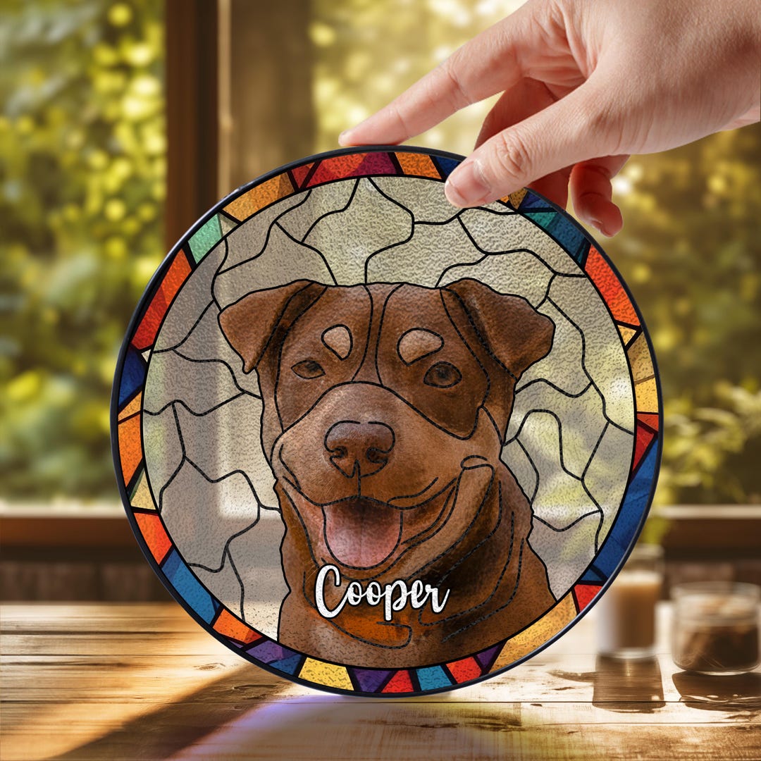 Personalize Dog Portrait Stained Glass Suncatcher, Dog Stained Glass ...