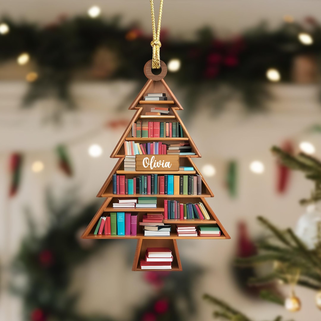 Book Lover Christmas Ornament, Retro Book Wood Ornament, Book Lover ...