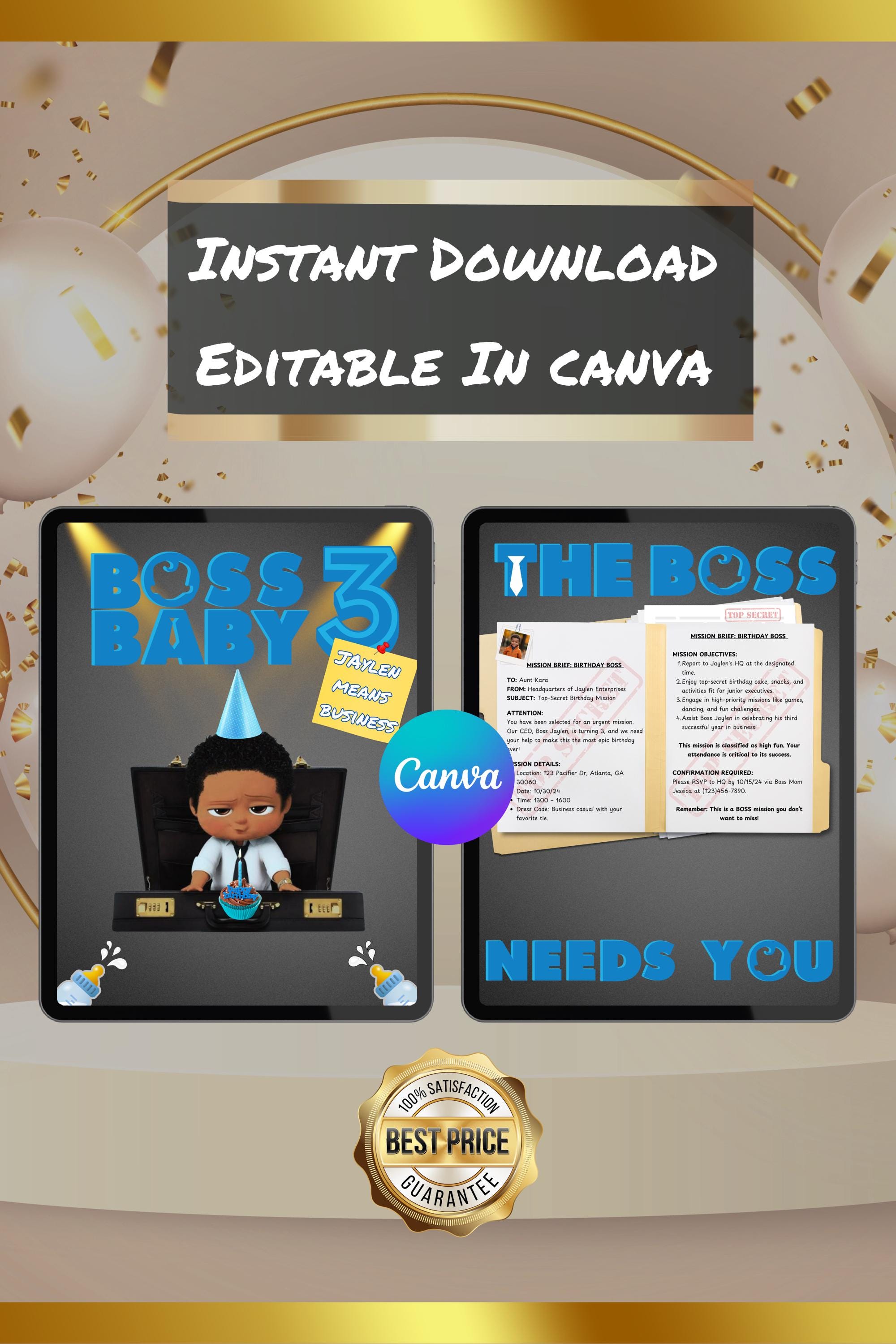 Boss Baby Inspired Birthday Invitation Template | Editable With Canva ...
