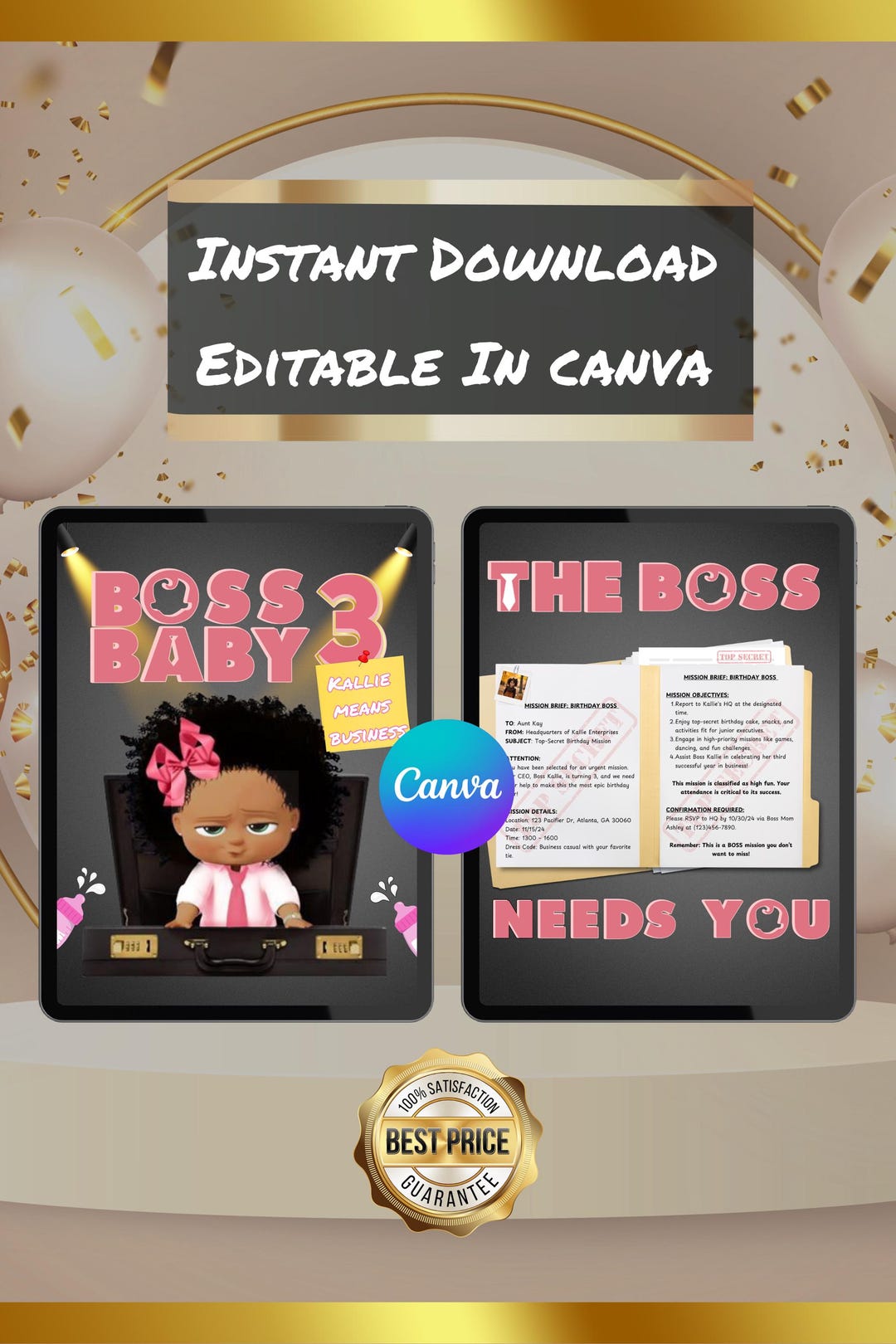 Boss Baby Birthday Invitation Template | Editable With Canva Pro ...