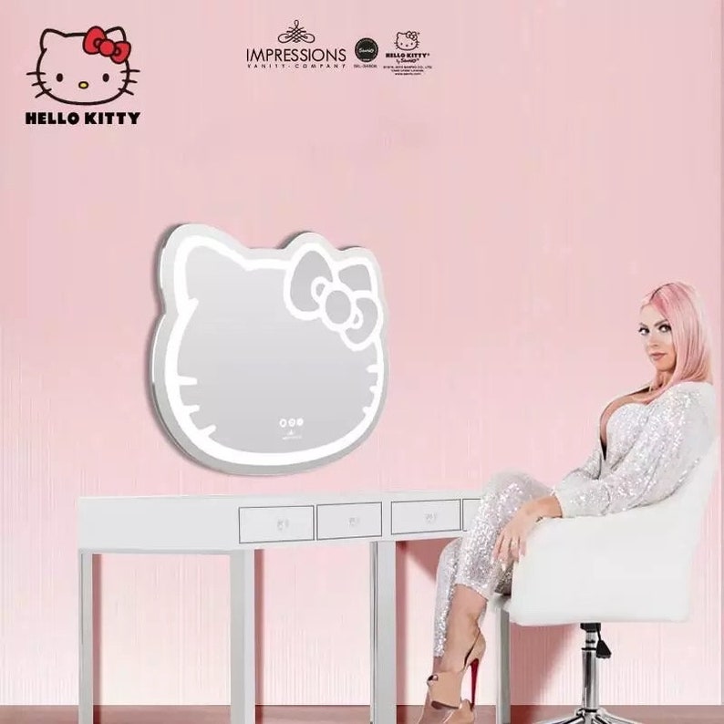 Hello Kitty Mirror With Light Glow Cute Sanrio Vanity Mirror ...