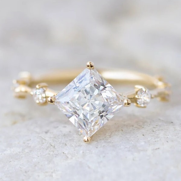 Princess Cut Kite Set Engagement Ring - Etsy