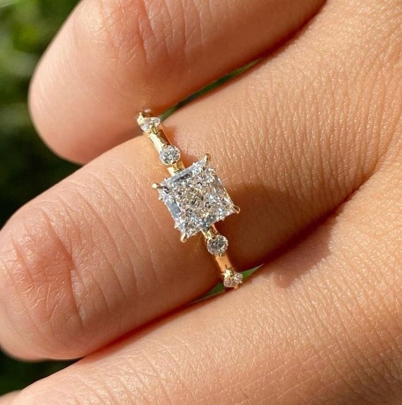 2 CT Princess Cut Moissanite Engagement Ring Princess Cut Solitaire Ring 14K Solid Gold Ring Princess Cut Wedding Ring Square Stone Rings Etsy