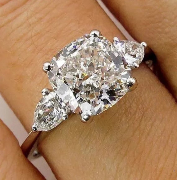 3 CT Cushion Cut Three Stone Engagement Ring Wedding Anniversary Promise Ring Bridal Ring Cushion Cut Wedding Ring 14k Solid White Gold Ring Etsy