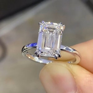 3.50 CT Emerald Cut Solitaire Moissanite Engagement Ring, Solitaire ...