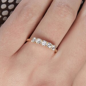 4mm Round Moissanite 5 Stone Ring, Half Eternity Matching Wedding Band ...