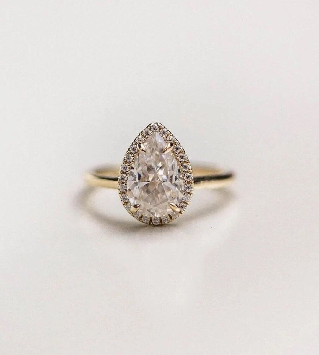 10x8 Mm Pear Cut Moissanite Halo Engagement Ring, Pear Diamond Wedding ...