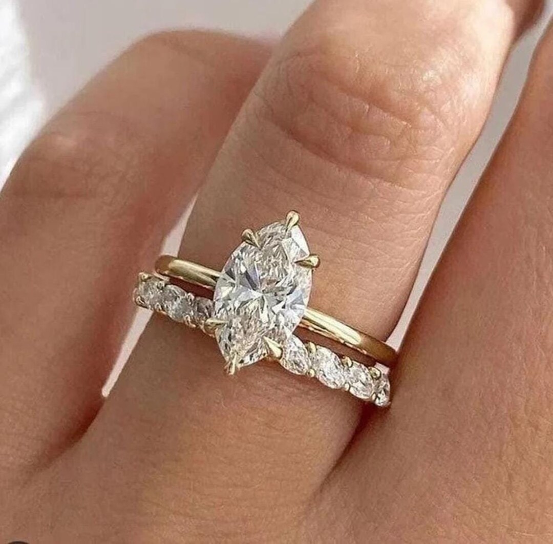 2 CT Marquise Engagement Ring Set Marquise Moissanite Solitaire ...