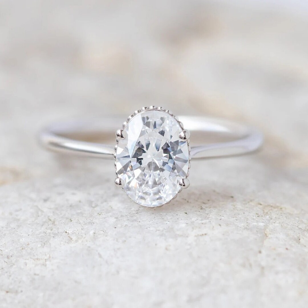 Classic Oval Cut Solitaire Ring, Gorgeous Oval Cut Moissanite Engagement Ring, Cathedral Setting ...