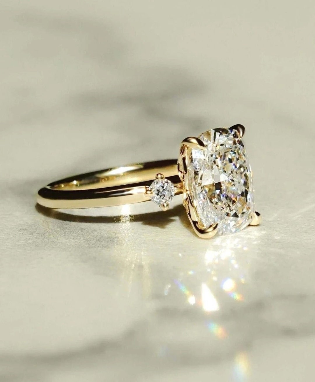 3 CT Elongated Cushion Cut Three Stone Engagement Ring, Cushion Cut ...