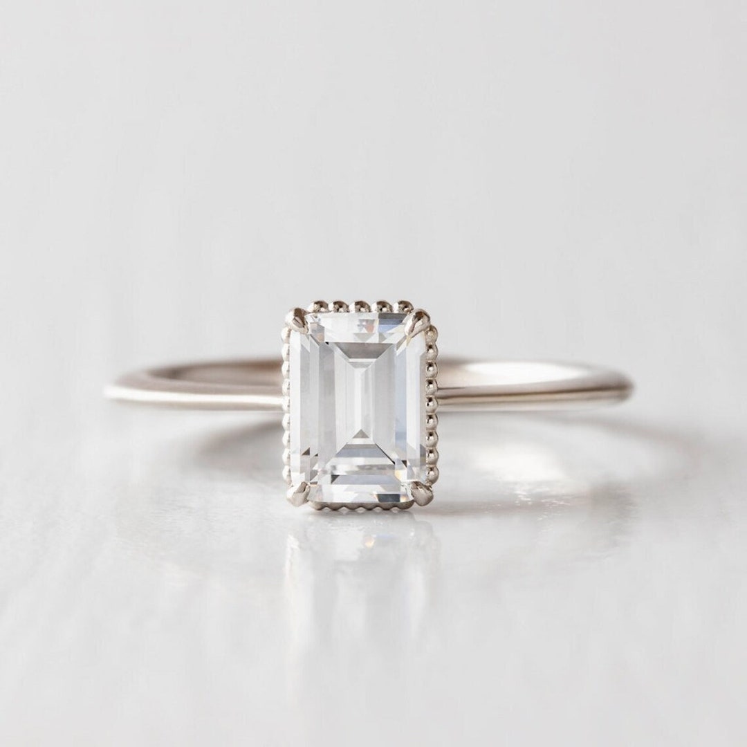 8x6 Mm Emerald Cut Engagement Ring, Emerald Solitaire Moissanite Ring ...