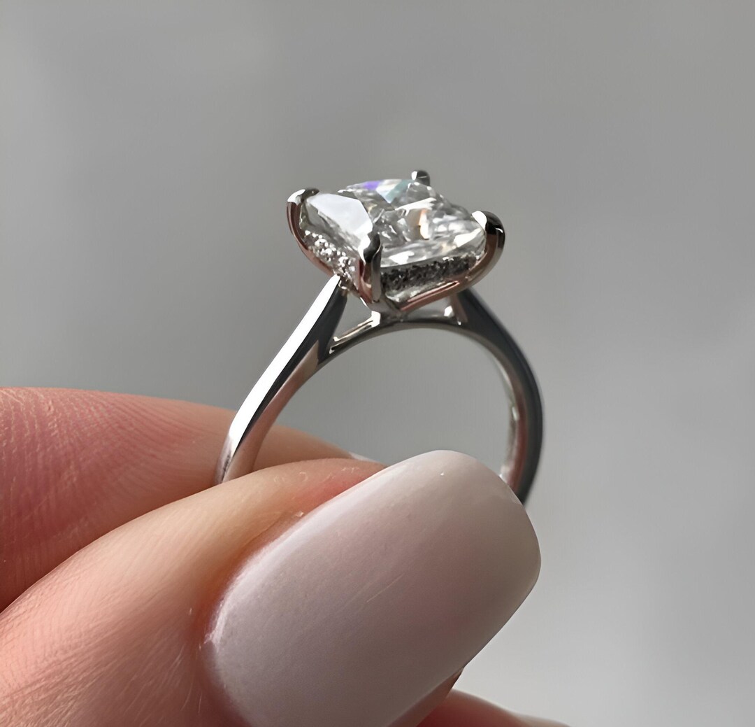 2 CT Princess Cut Hidden Halo Solitaire Engagement Ring, Princess ...