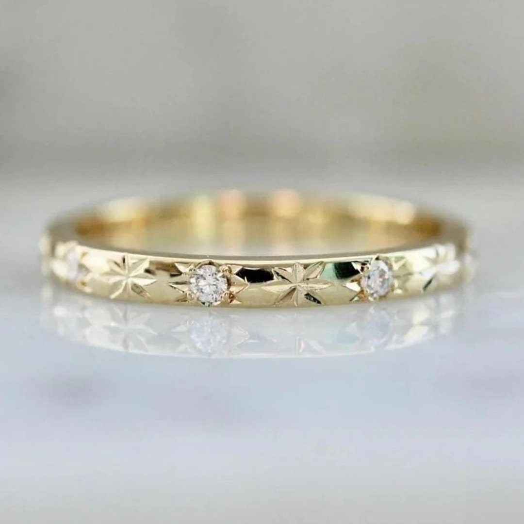 Star Engraved Ring Celestial Gold Ring, Starry Ring Band Alternative ...