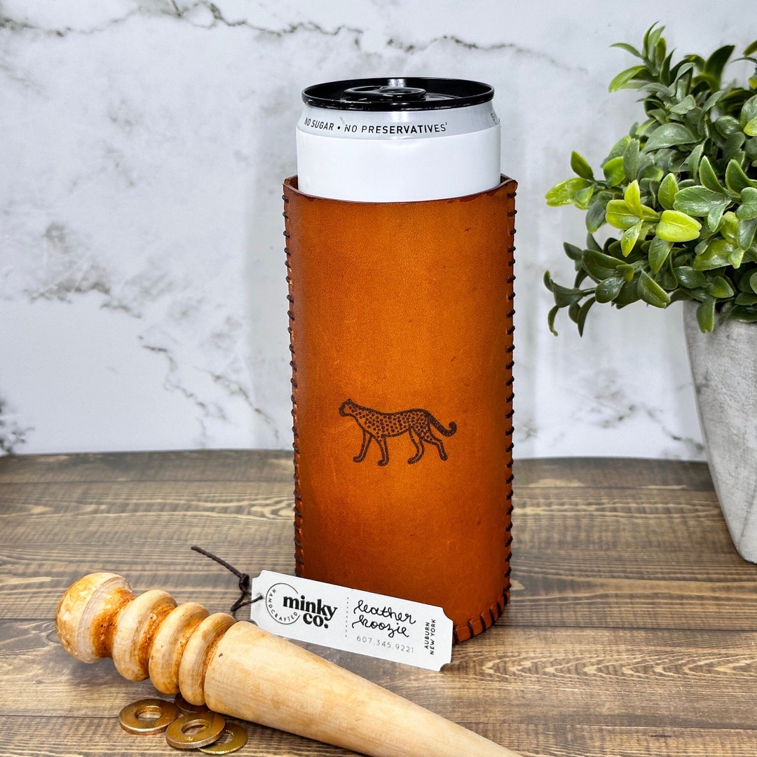 Cheetah Leather Can Coozie for Slim Cans, Cozie, Can Sleeve, Slim Can ...
